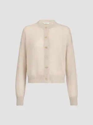 Brunello Cucinelli Sparkling Mohair And Wool Cardigan With Monili - Ivory
