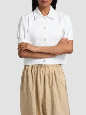 Cinq À Sept Ivana Denim Lace Trim Short-sleeve Jacket