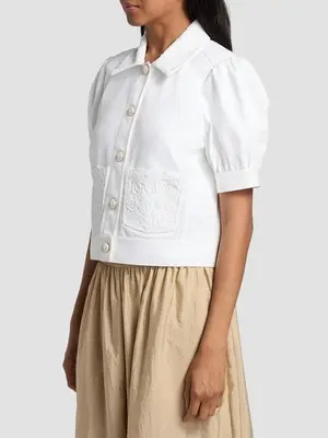 Cinq À Sept Ivana Denim Lace Trim Short-sleeve Jacket