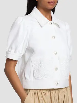 Cinq À Sept Ivana Denim Lace Trim Short-sleeve Jacket