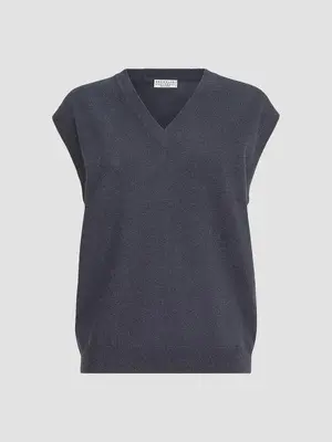 Brunello Cucinelli Cashmere Sweater Vest With Monili - Blue