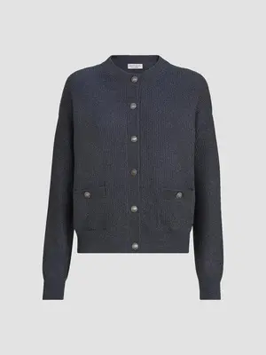 Brunello Cucinelli Sparkling Cashmere English Rib Cardigan - Blue