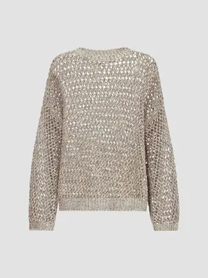 Brunello Cucinelli Dazzling Chiné Net Sweater In Silk And Linen - Rope