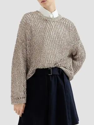 Brunello Cucinelli Dazzling Chiné Net Sweater In Silk And Linen - Rope