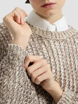 Brunello Cucinelli Dazzling Chiné Net Sweater In Silk And Linen - Rope