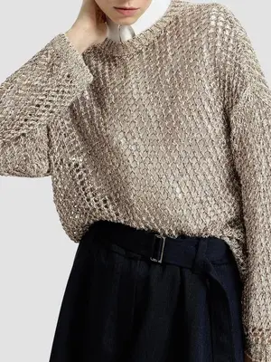 Brunello Cucinelli Dazzling Chiné Net Sweater In Silk And Linen - Rope