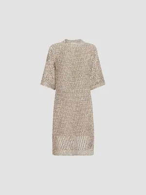 Brunello Cucinelli Dazzling Chiné Net Knit Dress In Silk And Linen - Rope