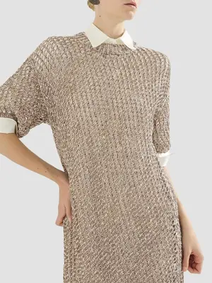 Brunello Cucinelli Dazzling Chiné Net Knit Dress In Silk And Linen - Rope