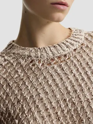 Brunello Cucinelli Dazzling Chiné Net Knit Dress In Silk And Linen - Rope