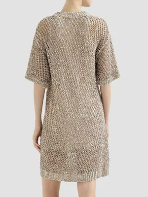 Brunello Cucinelli Dazzling Chiné Net Knit Dress In Silk And Linen - Rope