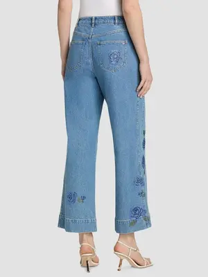 Cinq À Sept Betsy Crystal Roses Crop Wide-leg Jeans