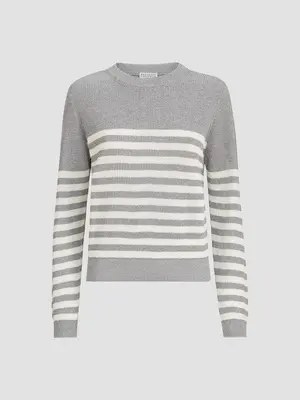 Brunello Cucinelli Sparkling Cotton Striped English Rib Sweater