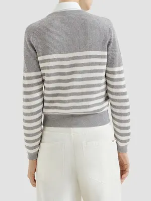 Brunello Cucinelli Sparkling Cotton Striped English Rib Sweater
