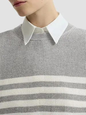 Brunello Cucinelli Sparkling Cotton Striped English Rib Sweater