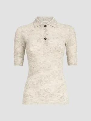 Brunello Cucinelli Silk, Alpaca And Wool Flower Lace Knit Polo