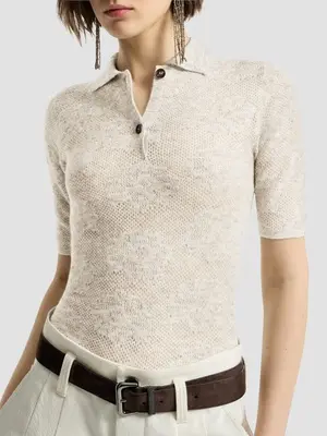 Brunello Cucinelli Silk, Alpaca And Wool Flower Lace Knit Polo