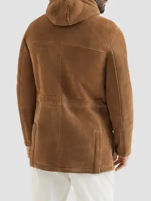 Brunello Cucinelli Suede Curly Shearling Parka Jacket