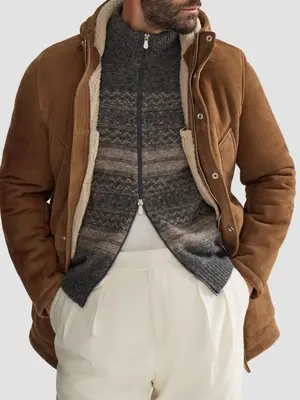 Brunello Cucinelli Suede Curly Shearling Parka Jacket