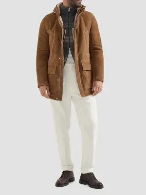 Brunello Cucinelli Suede Curly Shearling Parka Jacket