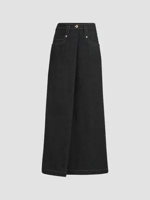 Brunello Cucinelli No Fade Denim Five Pocket Skirt With Monili - Black