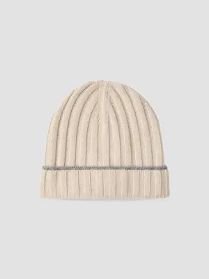 Brunello Cucinelli Cashmere Rib Knit Beanie Sand