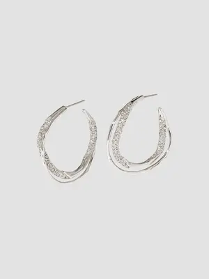 Alexis Bittar Solanales Twist 14k--plated, Rhodium-plated & Glass Crystal Hoop Earrings - Silver