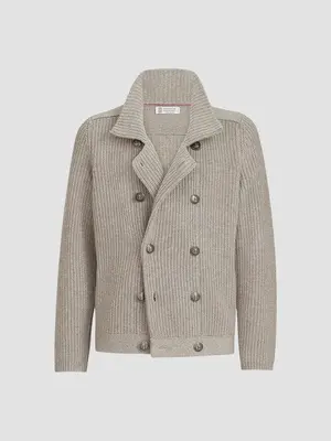 Brunello Cucinelli Cashmere Half English Rib Mariner Cardigan - Light Brown