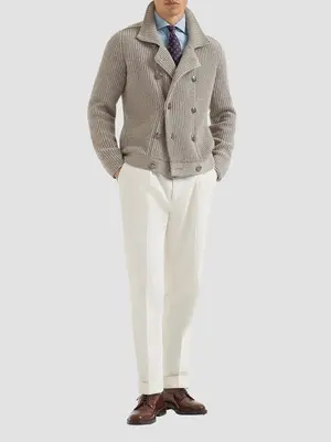Brunello Cucinelli Cashmere Half English Rib Mariner Cardigan