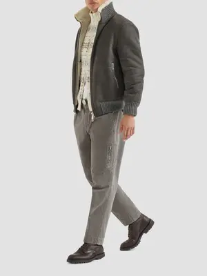 Brunello Cucinelli Suede Curly Shearling Bomber Jacket - Grey