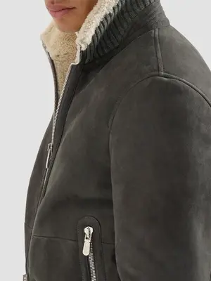 Brunello Cucinelli Suede Curly Shearling Bomber Jacket - Grey