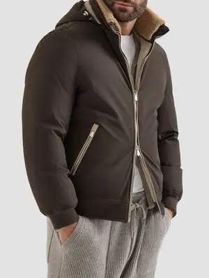 Brunello Cucinelli Stretch Bonded Nylon Down Jacket With Detachable Hood