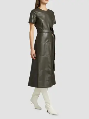 Tanya Taylor Ella Faux Leather Belted Midi-dress