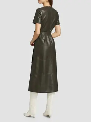 Tanya Taylor Ella Faux Leather Belted Midi-dress
