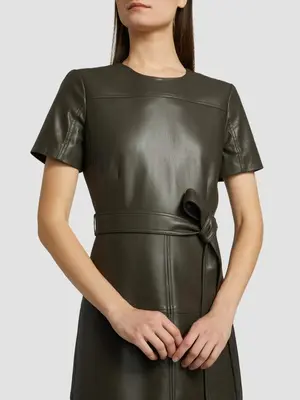 Tanya Taylor Ella Faux Leather Belted Midi-dress