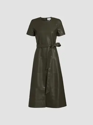 Tanya Taylor Ella Faux Leather Belted Midi-dress - Deep Army