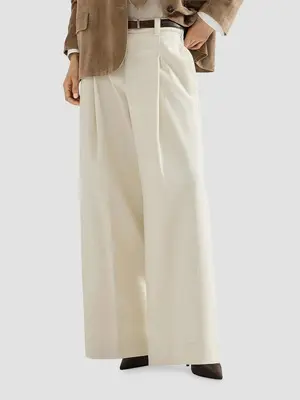 Brunello Cucinelli Stretch Dyed Denim Pleated A Line Trousers With Monili
