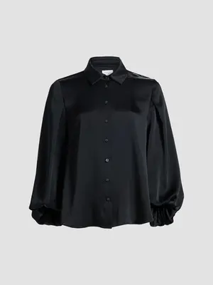 Tanya Taylor Marina Charmeuse Balloon-sleeve Blouse - Black