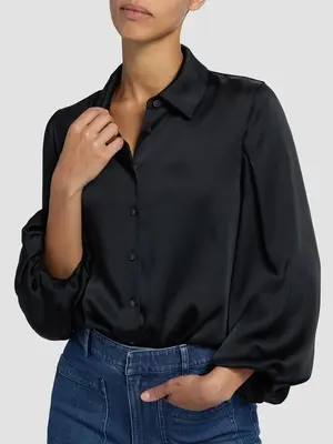 Tanya Taylor Marina Charmeuse Balloon-sleeve Blouse - Black