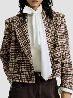 Brunello Cucinelli Comfort Checked Wool And Alpaca Blazer With Monili