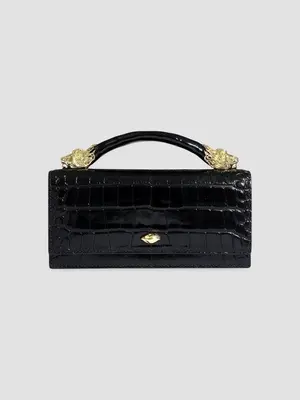 Alexis Bittar Lioness Croc-embossed Leather Top Handle Bag Black