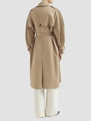 Brunello Cucinelli Cotton And Linen Twill Trench Coat With Monili