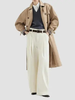 Brunello Cucinelli Cotton And Linen Twill Trench Coat With Monili