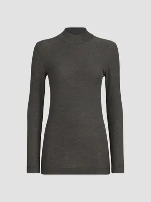 Brunello Cucinelli Sparkling Virgin Wool Long Sleeve T-shirt With Monili - Anthracite