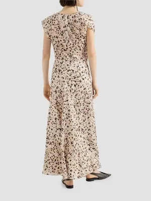 Brunello Cucinelli Lynx Print Silk Pongee Draped Dress With Monili
