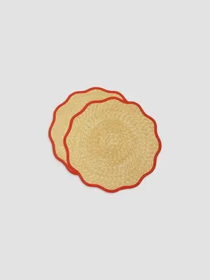 La DoubleJ Straw Cloud Placemats Set Of 2 - Solid Orange