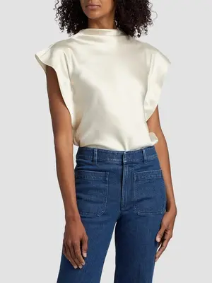 Tanya Taylor Adrien Satin Crepe Top - Ivory