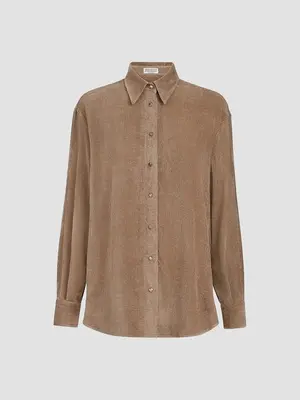 Brunello Cucinelli Fluid Corduroy Shirt With Monili - Espresso