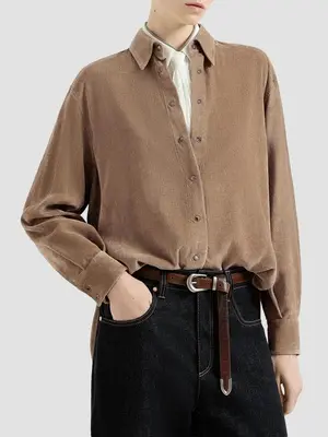 Brunello Cucinelli Fluid Corduroy Shirt With Monili - Espresso