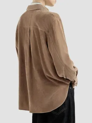 Brunello Cucinelli Fluid Corduroy Shirt With Monili - Espresso