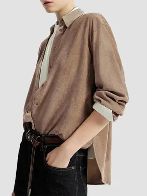Brunello Cucinelli Fluid Corduroy Shirt With Monili - Espresso